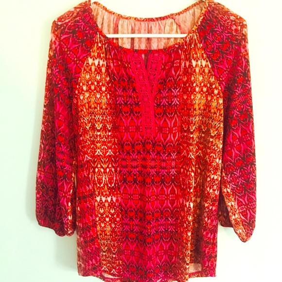 Tops | Colorful Casual Blouse With Bold Print | Poshmark